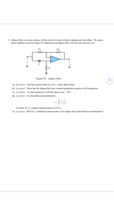 Allpass filters are used as phase shifters and in | Chegg.com Allpass filters are used as phase shifters and in | Chegg.com