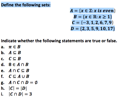 Solved Define the following sets: A = {x epsilon Z: x is | Chegg.com
