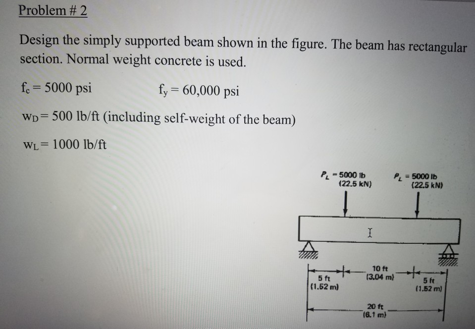 Solved Problem # 2 Design the simply supported beam shown in | Chegg.com