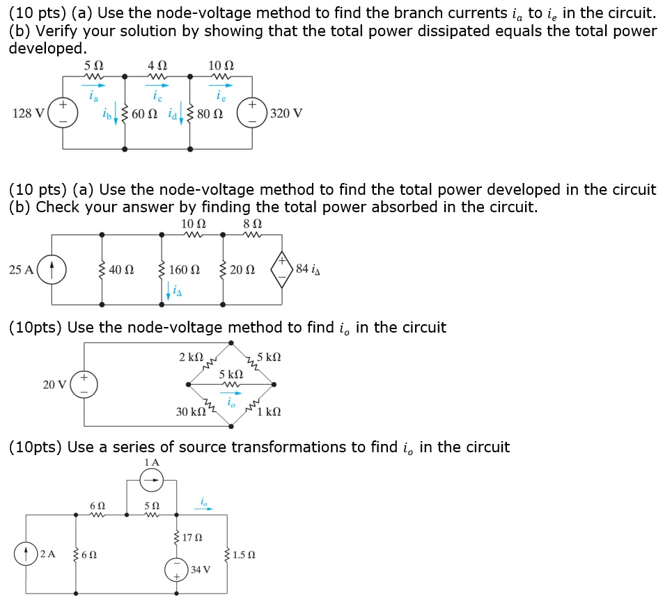 Solved Use the node-voltage method to find the branch | Chegg.com