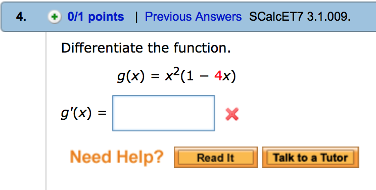 Solved 4 0/1 points | Previous Answers SCalcET7 3.1.009. | Chegg.com