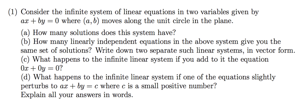 Solved (1) Consider the infinite system of linear equations | Chegg.com