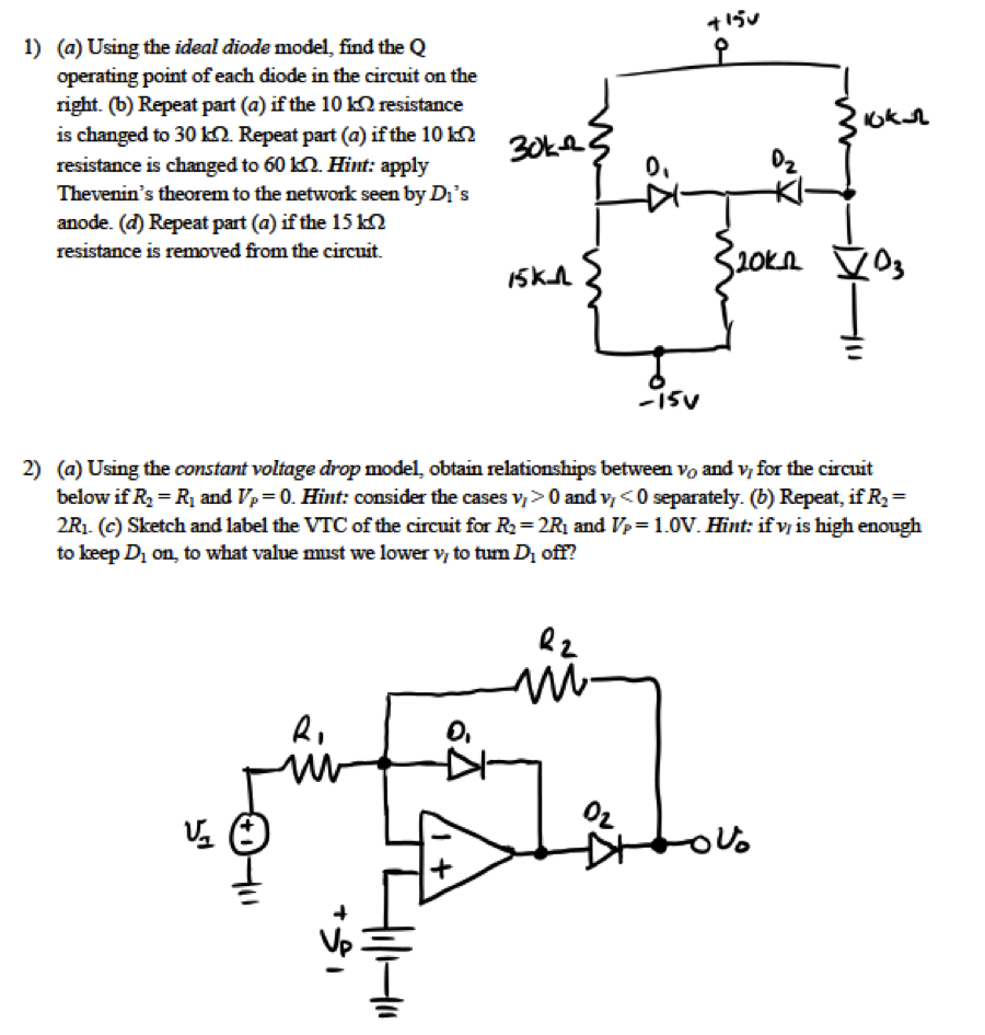 Solved (a) Using the ideal diode model, find the Q operating | Chegg.com