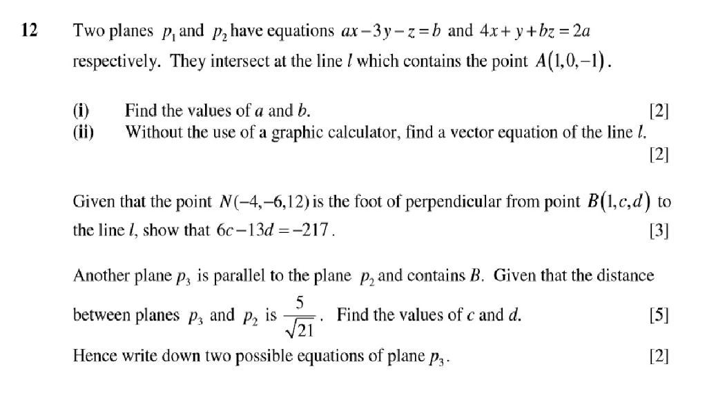 Solved Two planes P, and p, have equations ax-3y b and | Chegg.com