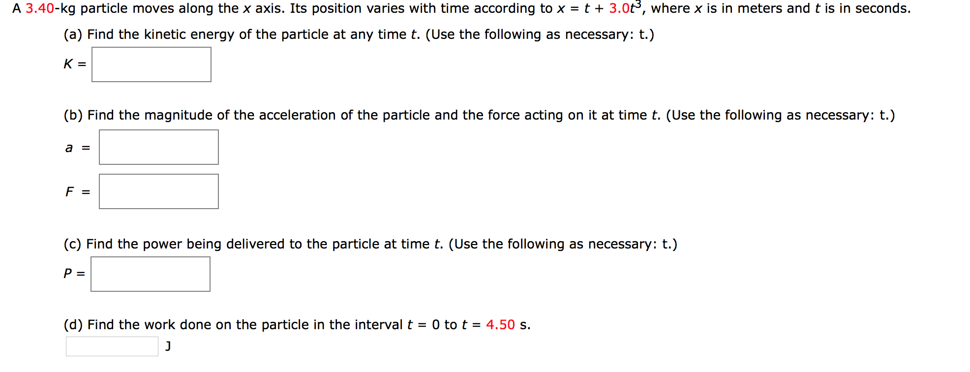 Solved A 3.40-kg particle moves along the x axis. Its | Chegg.com