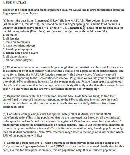4. USE MATLAB Based on the finger span and piano | Chegg.com