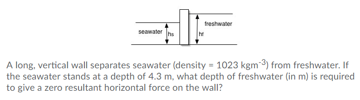 Solved freshwater seawater hs hf A long, vertical wall | Chegg.com Solved freshwater seawater hs hf A long, vertical wall | Chegg.com