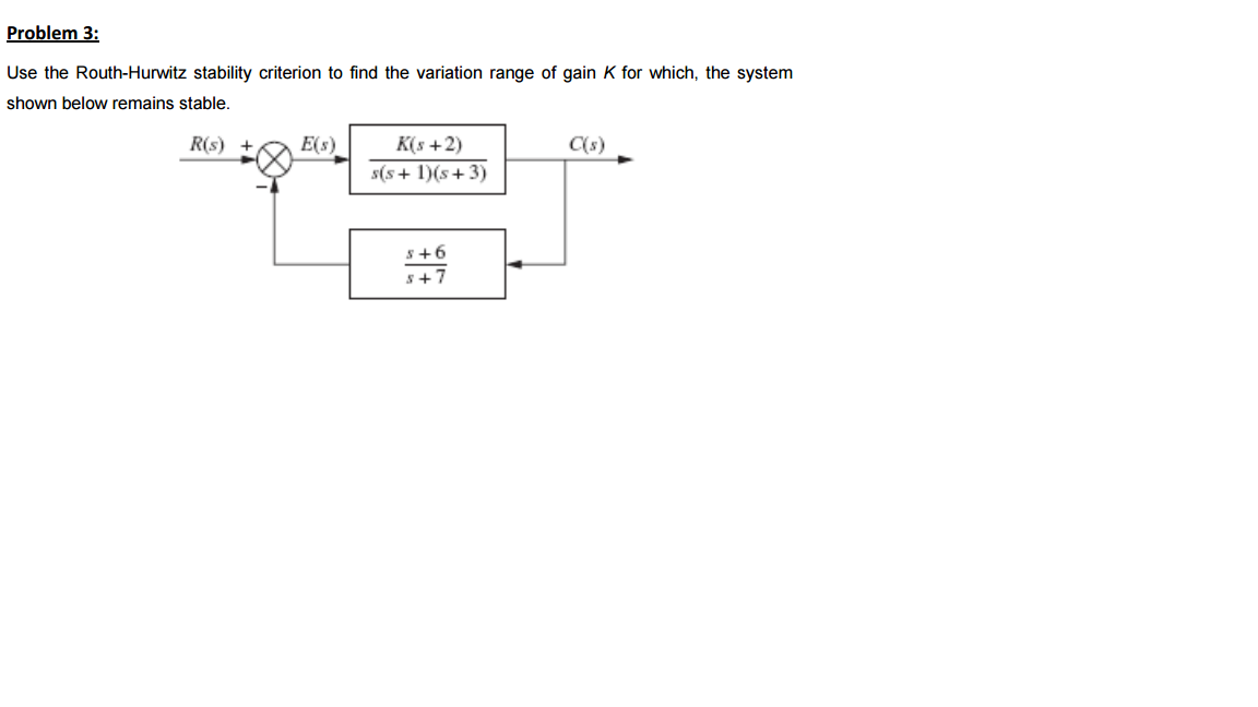 Solved Use the routh-Hurwitz stability criterion to find the | Chegg.com