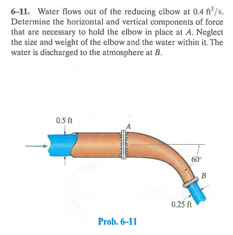 Solved 6-11. Water flows out of the reducing elbow at 0.4 | Chegg.com