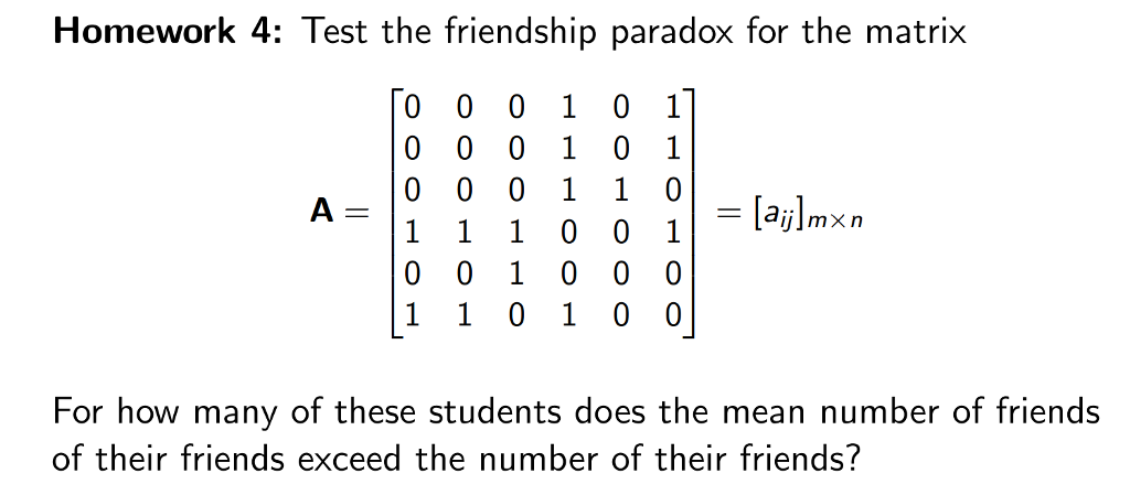 Solved Homework 4: Test the friendship paradox for the | Chegg.com