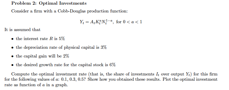 Solved Problem 2: Optimal Investments Consider a firm with a | Chegg.com