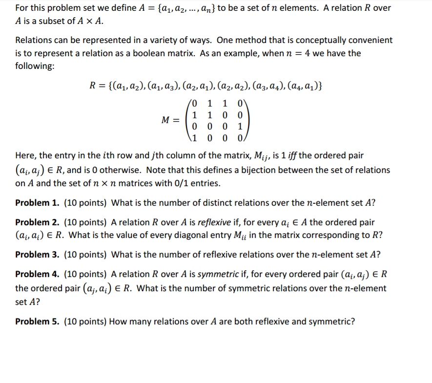 Solved For this problem set we define A = {a_1, a_2, ..., | Chegg.com