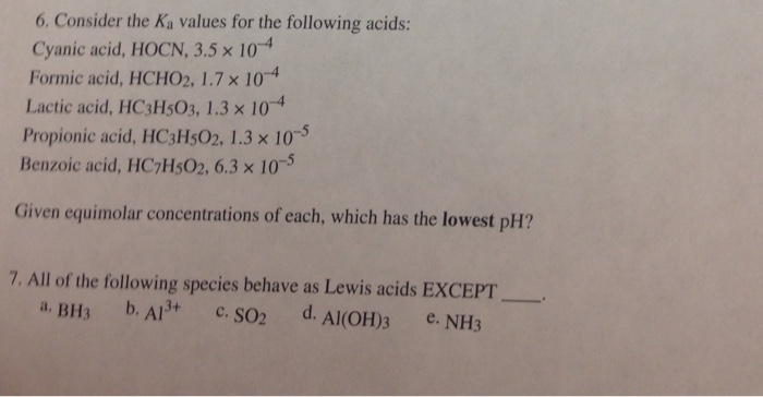 Solved Consider the K_a values for the following acids: | Chegg.com