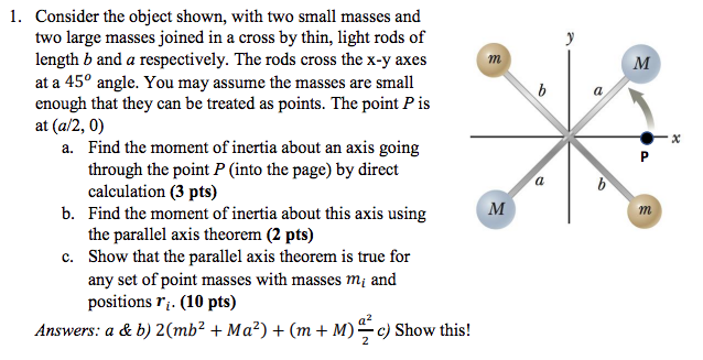 Solved 1. Consider the object shown, with two small masses | Chegg.com