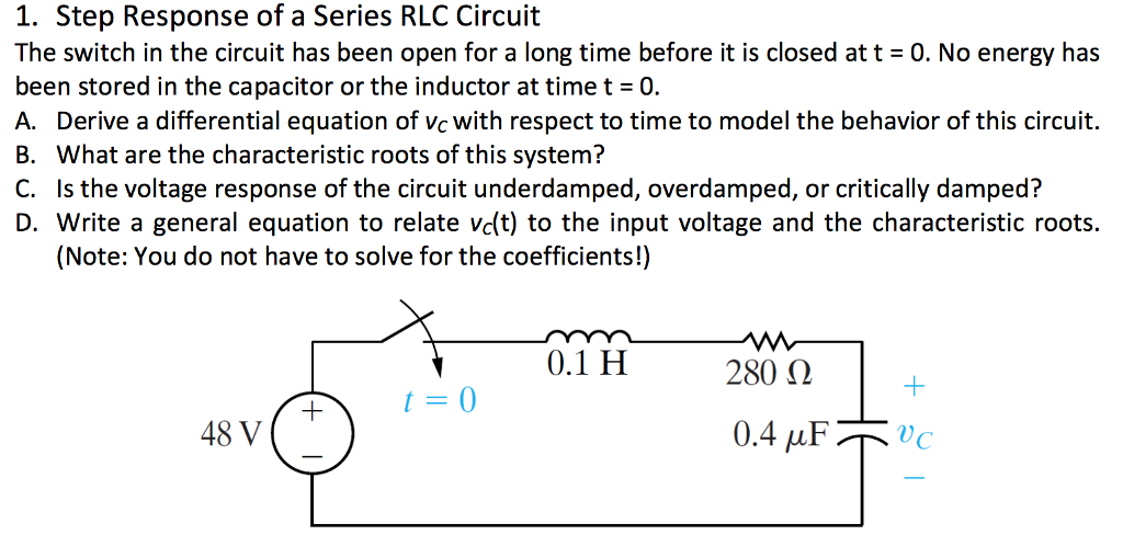 Solved 1 Step Response Of A Series Rlc Circuit The Switch