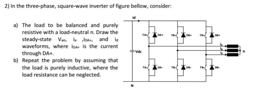 Solved In the three-phase, square-wave inverter of figure | Chegg.com