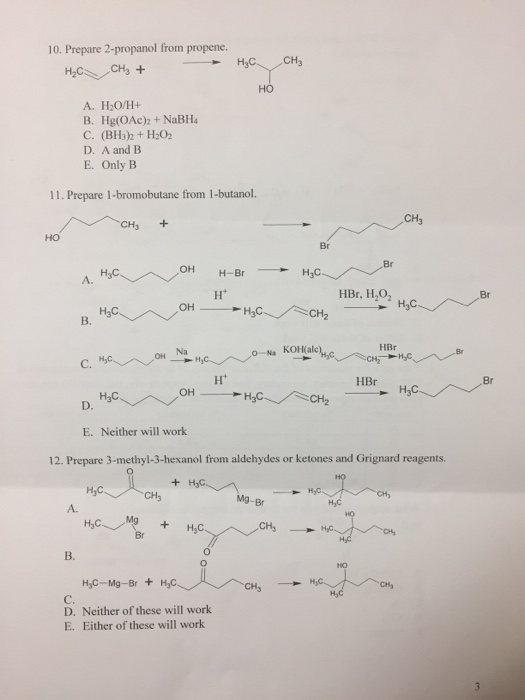 Solved Prepare 2-propanol from propene. H_2O/H+ llg(OAc)_2 | Chegg.com