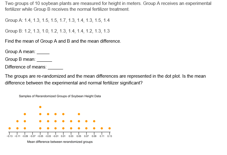 Solved Two groups of 10 soybean plants are measured for | Chegg.com