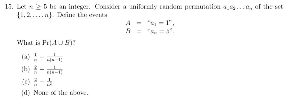 Solved 15. Let n 〉 5 be an integer. Consider a uniformly | Chegg.com