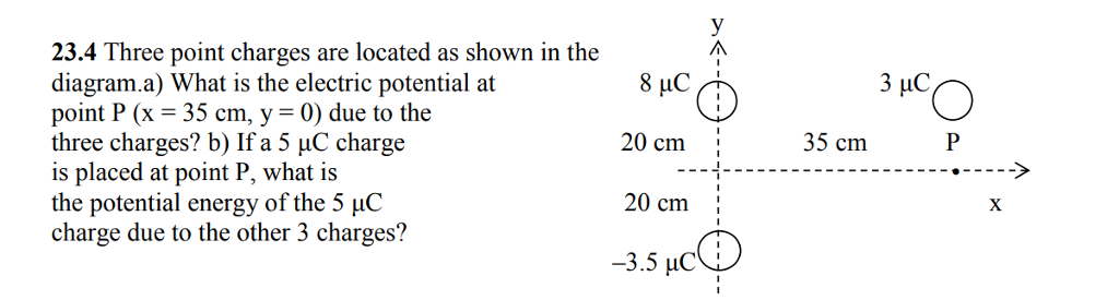 Solved 23.4 Three point charges are located as shown in the | Chegg.com