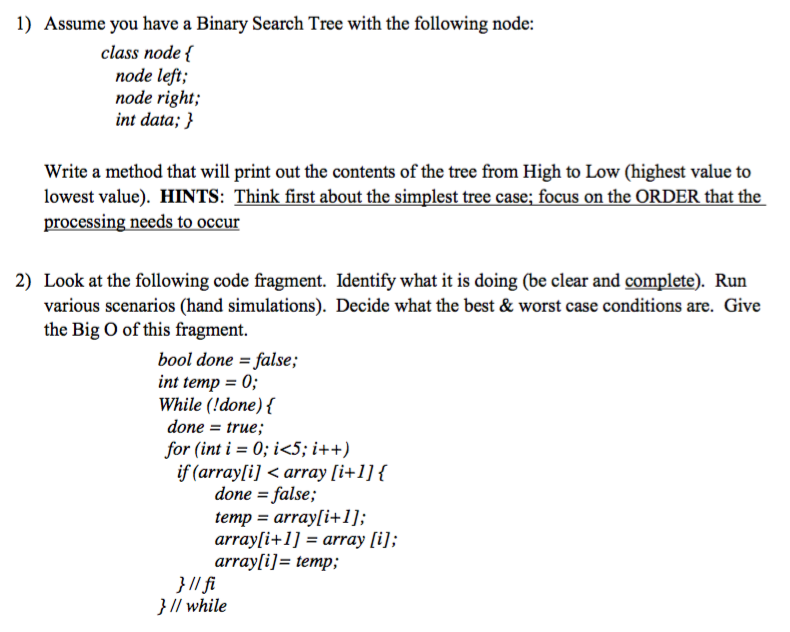 Solved Assume you have a Binary Search Tree with the | Chegg.com