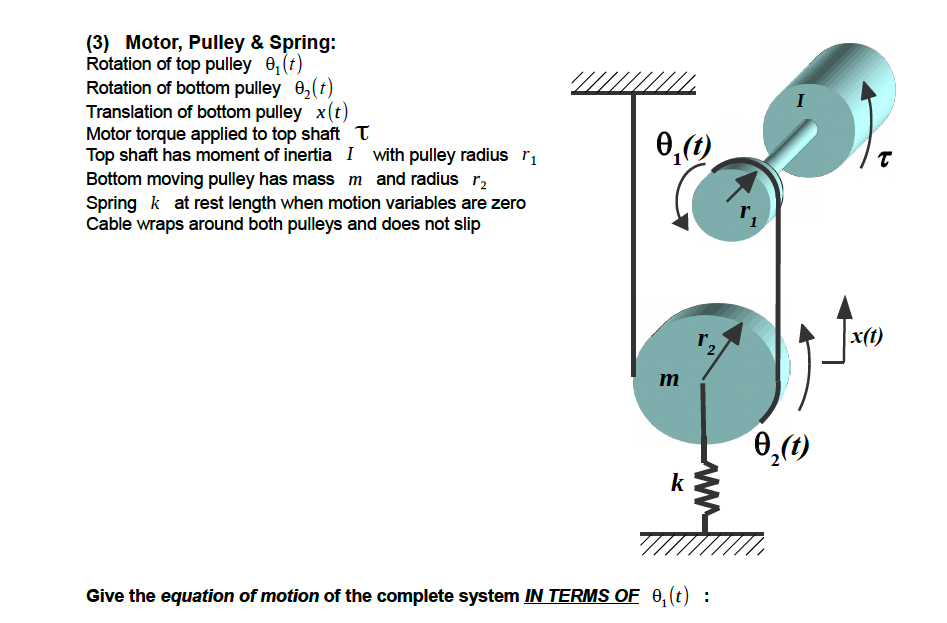 (3) Motor, Pulley & Spring:Give the equation of | Chegg.com