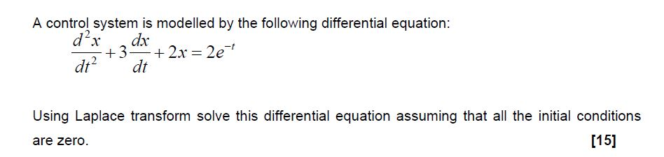 Solved A control system is modelled by the following | Chegg.com
