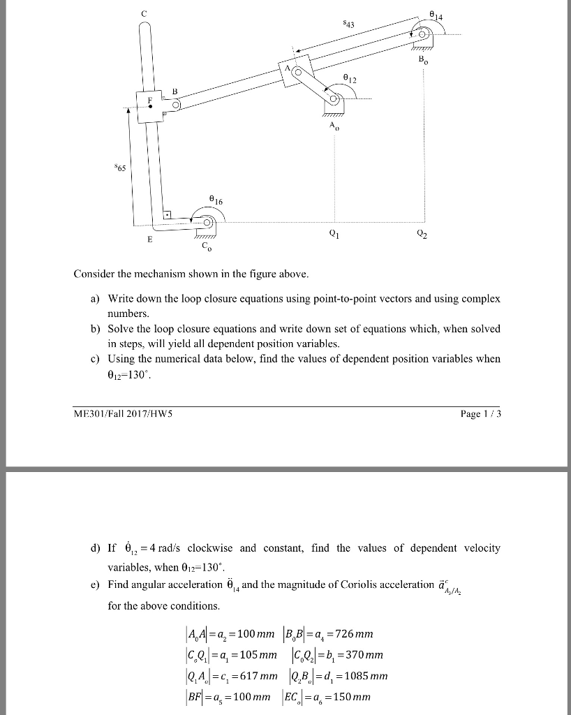 Solved 14 S43 16 Consider the mechanism shown in the figure | Chegg.com