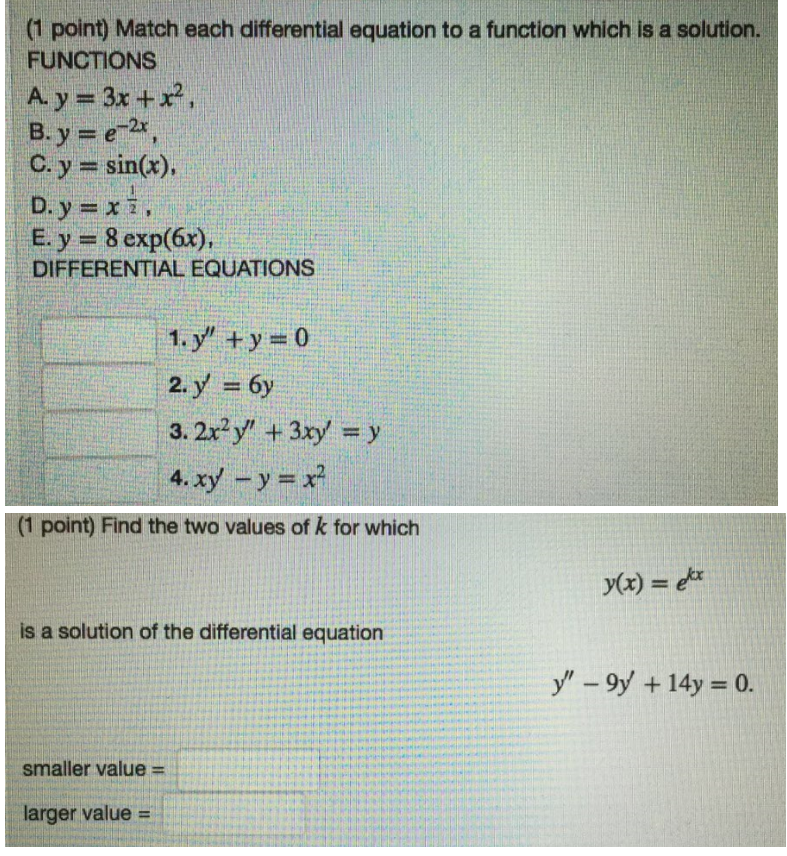 Solved Match each differential equation to a function which | Chegg.com