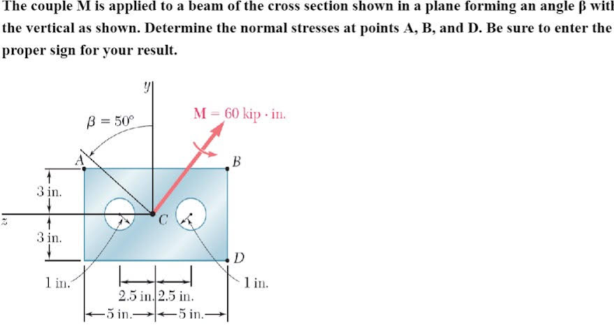 Solved The couple M is applied to a beam of the cross | Chegg.com