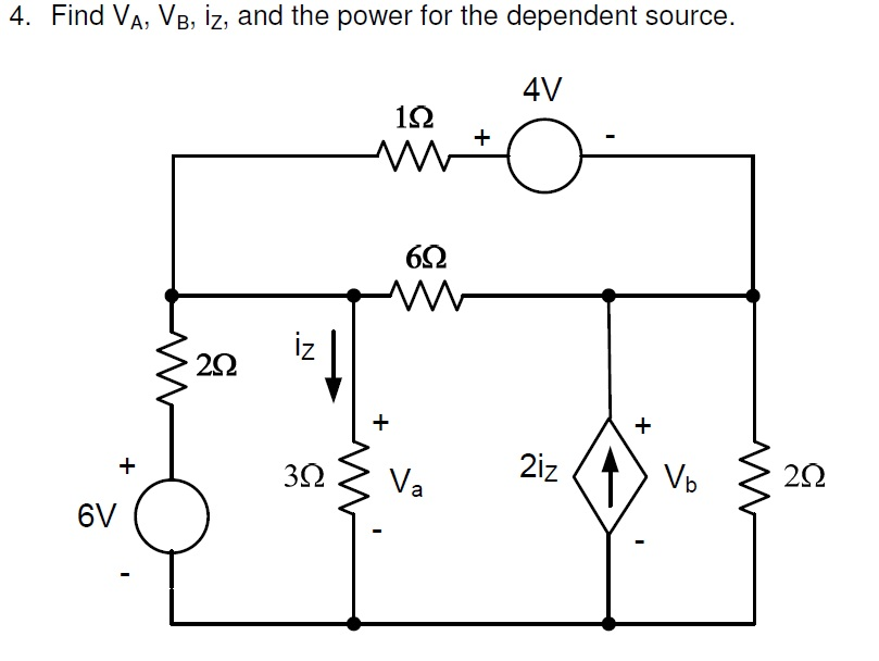 Solved Find VA, Vb, iz, and the power for the dependent | Chegg.com