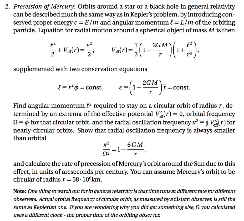 Solved 2. Precession of Mercury: Orbits around a star or a | Chegg.com