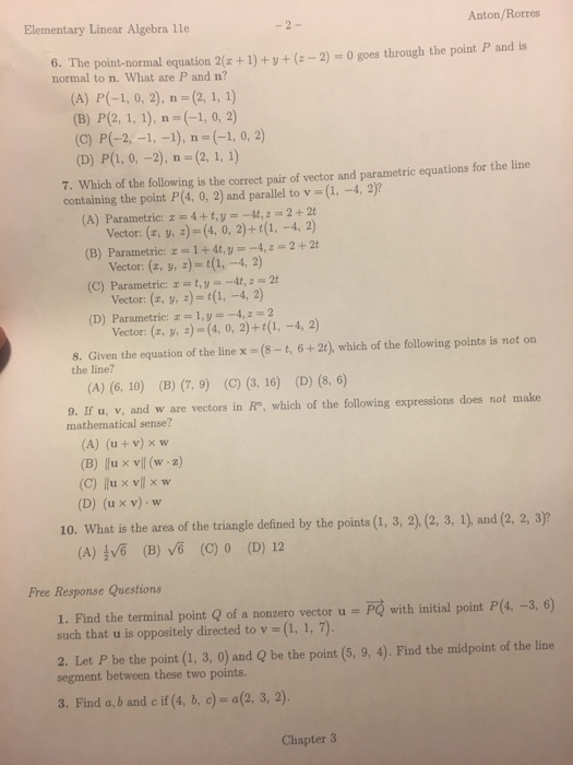 Solved Chapter 3: Euclidean Vector Spaces Multiple Choice | Chegg.com