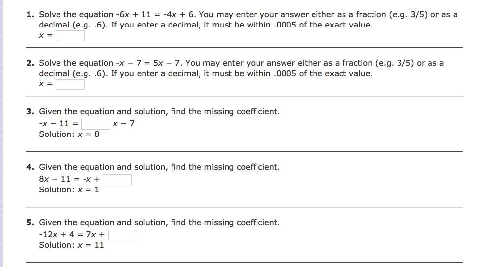 Solved Solve the equation -6x + 11 = -4x + 6. You may enter | Chegg.com