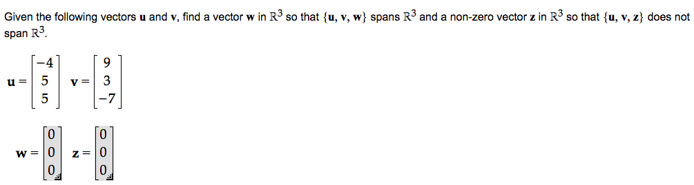 Solved Given the following vectors u and v, find a vector w | Chegg.com