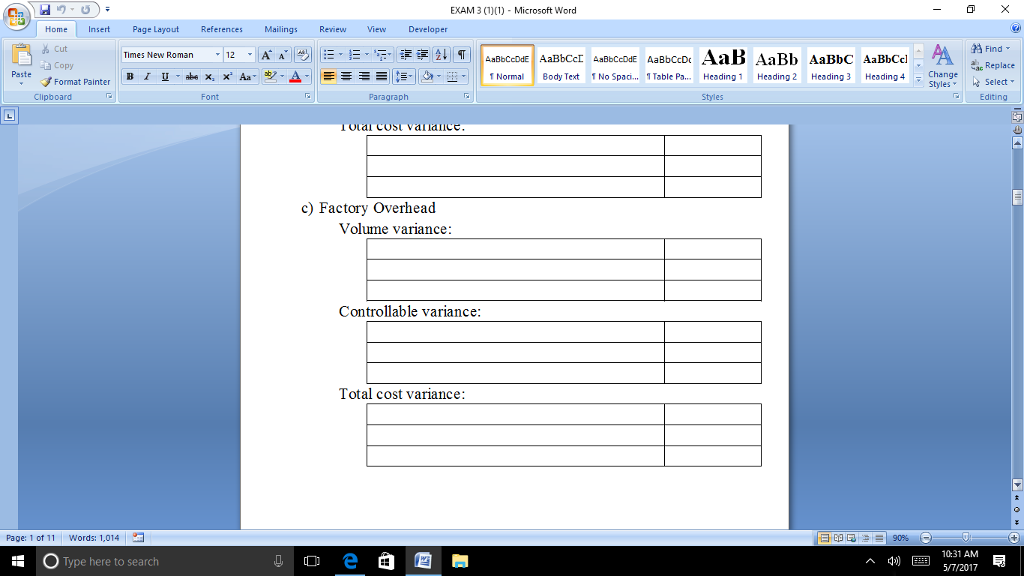 Solved EXAM 3 (001) Microsoft Word Insert Page Layout | Chegg.com