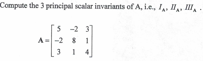 Solved Compute the 3 principal scalar invariants of A, i.e., | Chegg.com