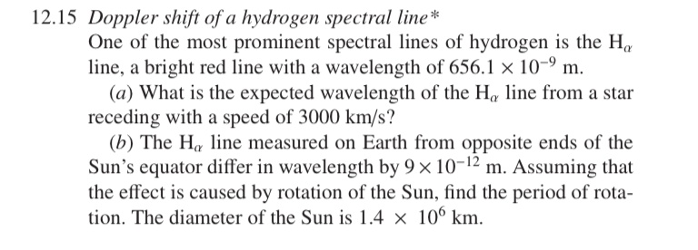 Doppler shift of a hydrogen spectral line * One of | Chegg.com