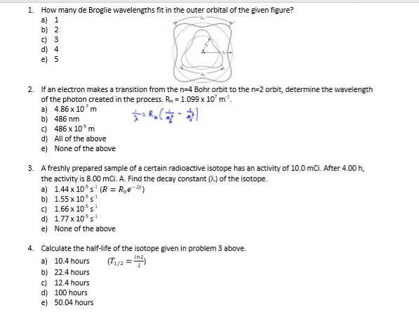 Solved 1. How many de Broglie wavelengths fit in the outer | Chegg.com