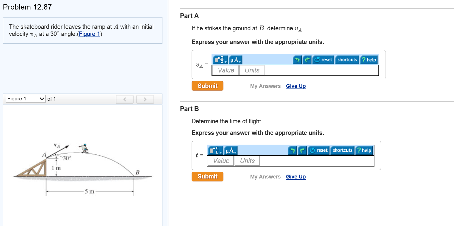 Solved The skateboard rider leaves the ramp at A with an | Chegg.com