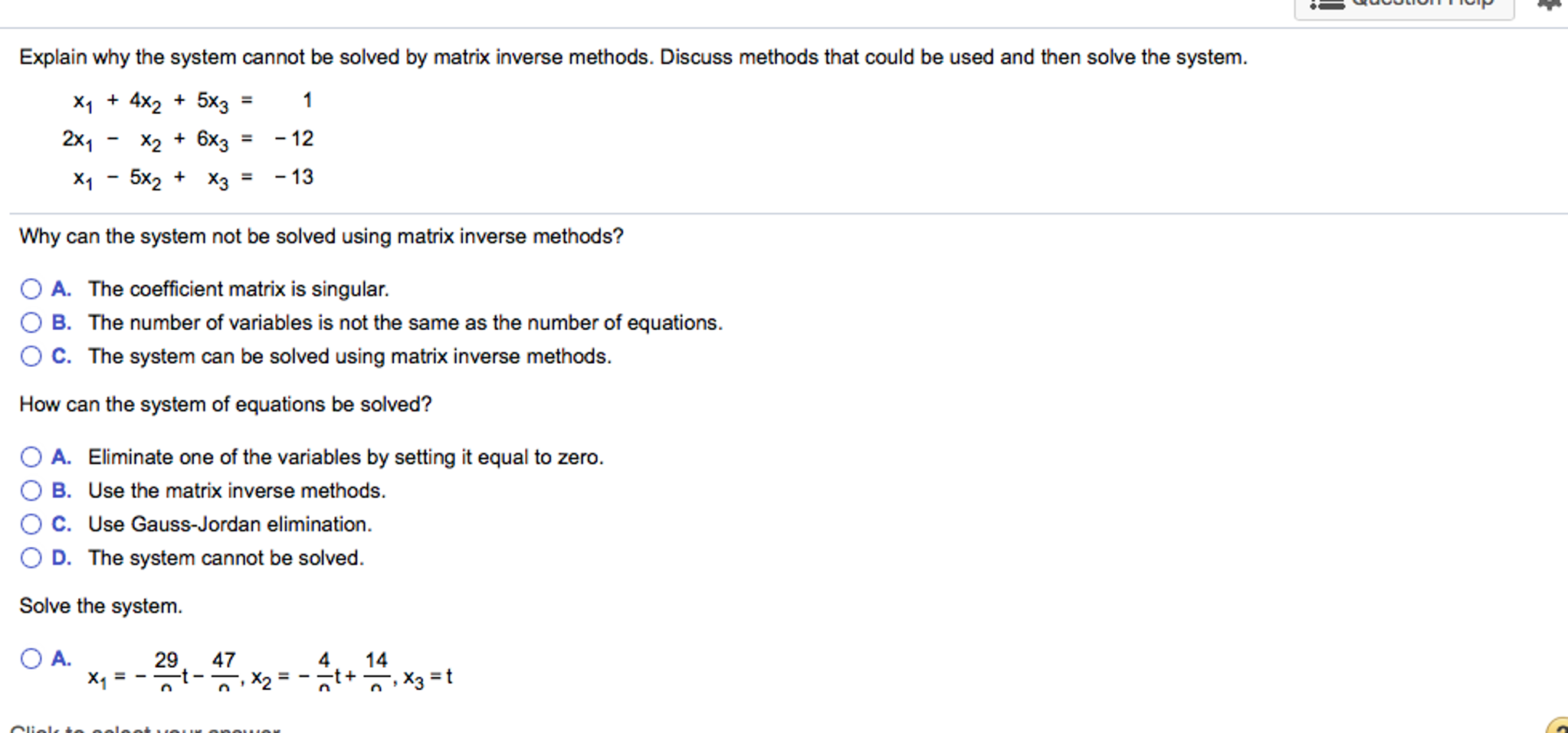 Solved Explain Why The System Cannot Be Solved By Matrix 