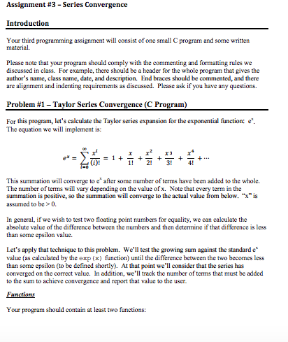 Solved Assignment #3-Series Convergence Introduction Your | Chegg.com