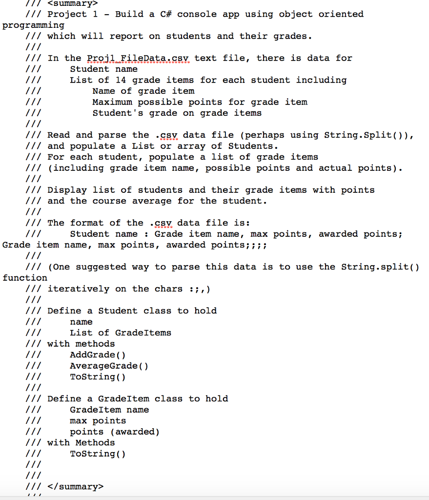 Solved 1II /// Project 1 - Build a C# console app | Chegg.com