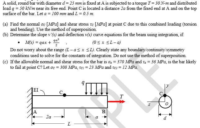 Solved A solid, round bar with diameter d-25 mm is fixed at | Chegg.com