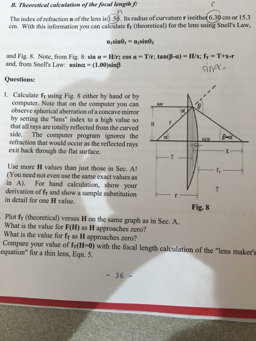 Solved Theoretical calculation of the focal length f: The | Chegg.com
