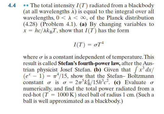 Solved The total intensity I(T) radiated from a blackbody | Chegg.com