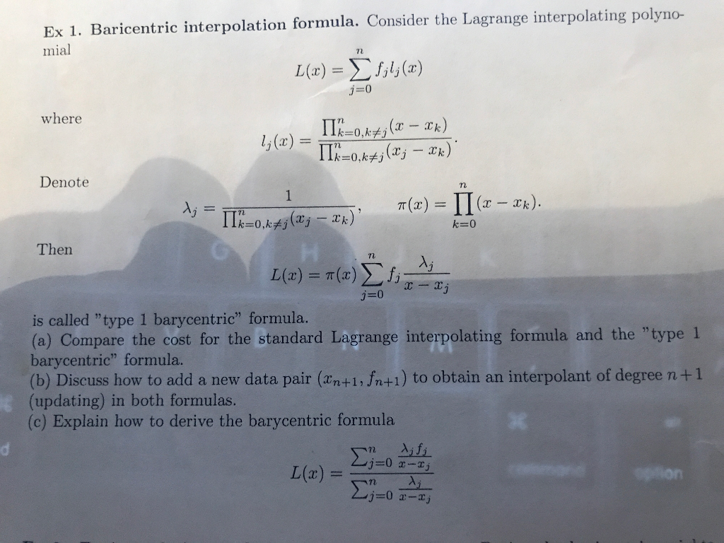 Solved Ex 1. Baricentric interpolation formula. Consider the | Chegg.com