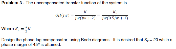 Solved Problem 3 - The uncompensated transfer function of | Chegg.com