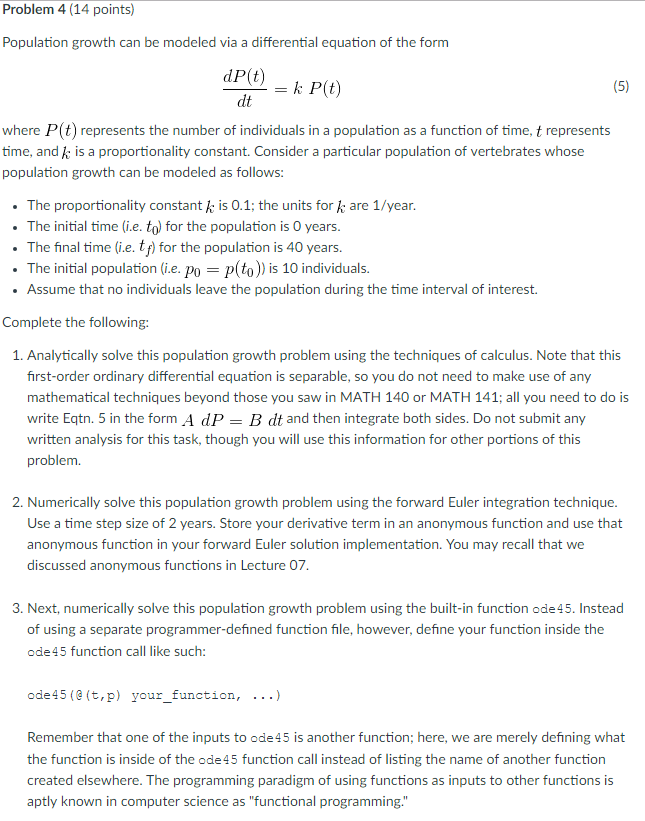 Population growth can be modeled via a differential | Chegg.com