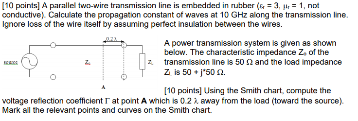 Solved [10 points] A parallel two-wire transmission line is | Chegg.com